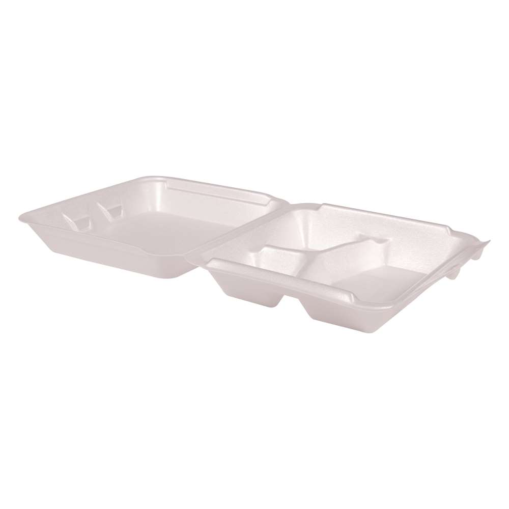 Pactiv Large 9 x 9.5 x 3.25 Inch Foam 3-Compartment Containers White ...